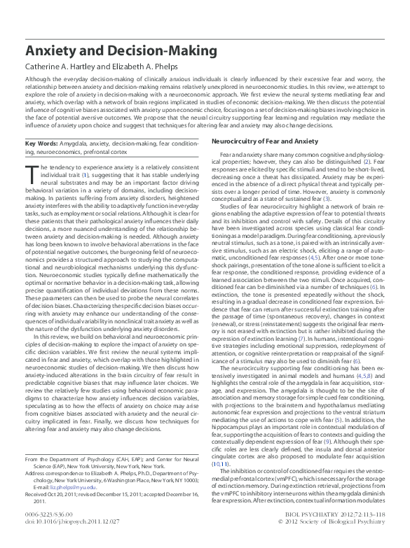 (PDF) Anxiety and decision-making