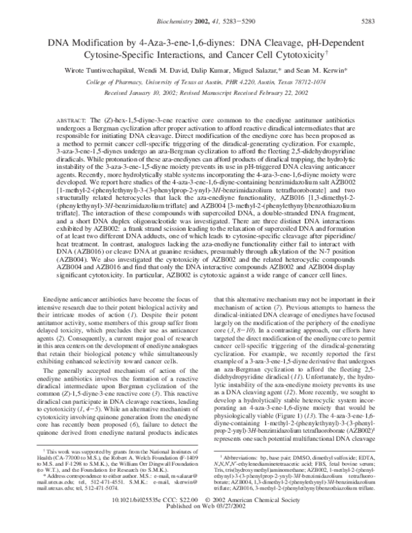 (PDF) DNA Modification by 4-Aza-3-ene-1,6-diynes: DNA Cleavage, pH-Dependent Cytosine-Specific ...