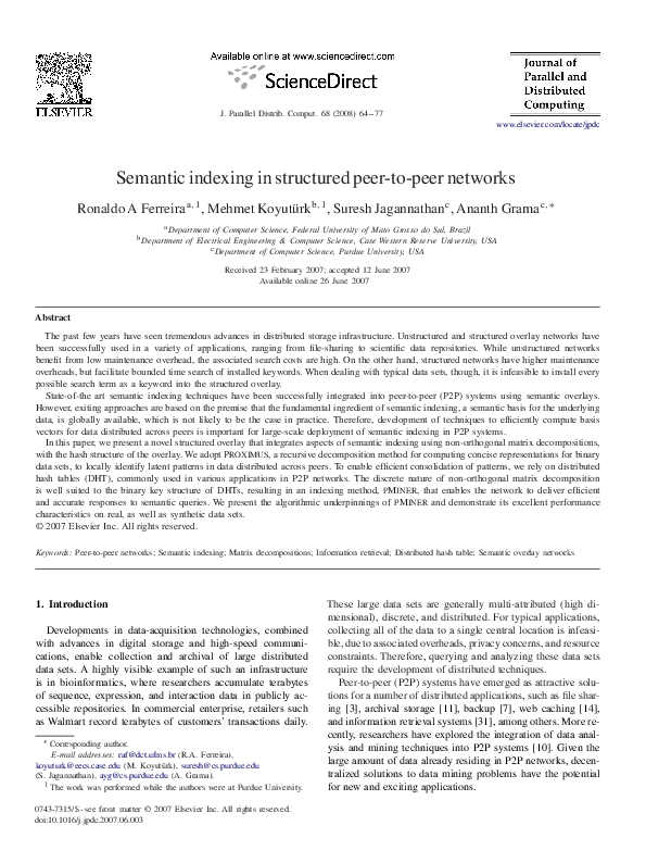(PDF) Semantic indexing in structured peer-to-peer networks