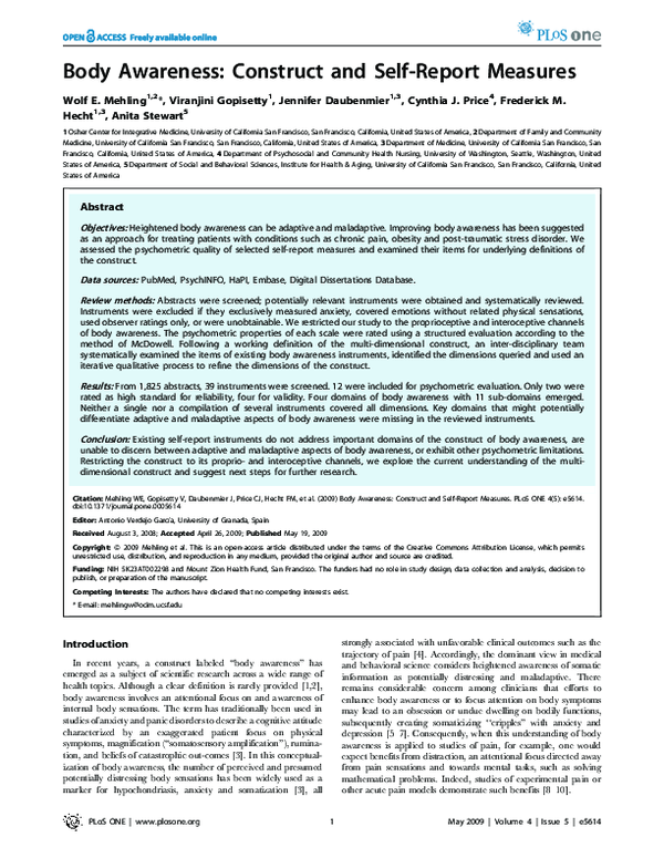 (PDF) Body Awareness: Construct and Self-Report Measures