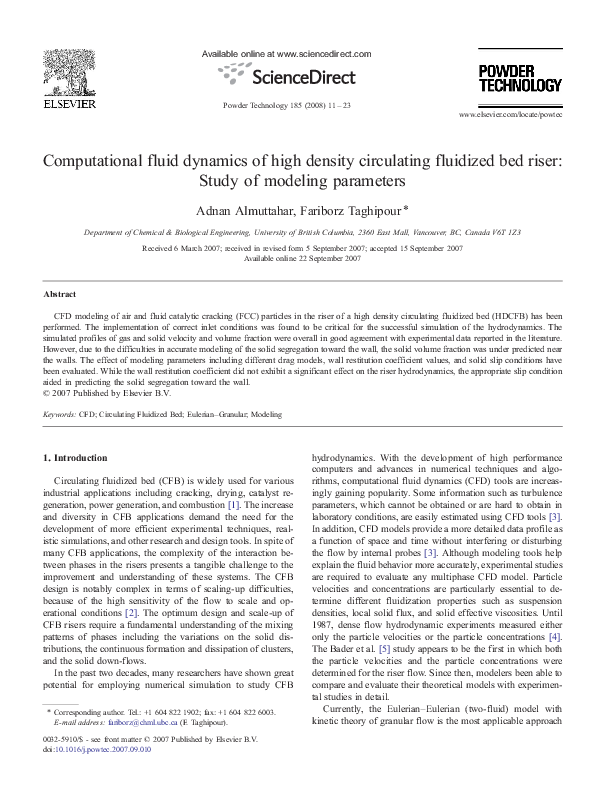 Pdf Computational Fluid Dynamics Of High Density Circulating