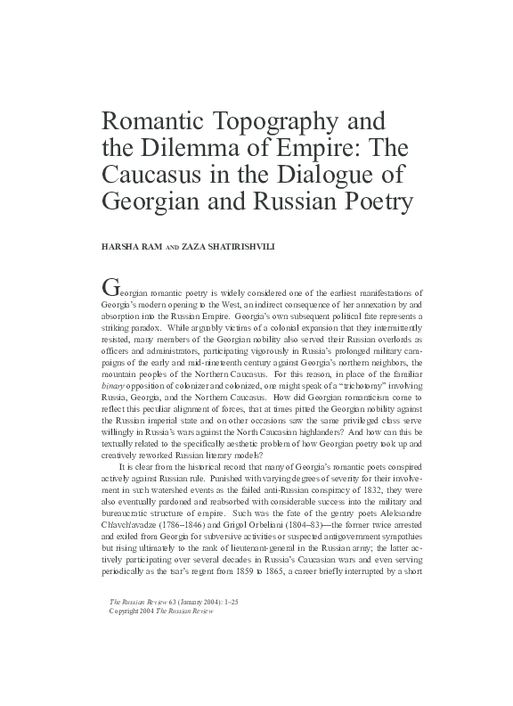 (PDF) Romantic Topography and the Dilemma of Empire: The Caucasus in ...