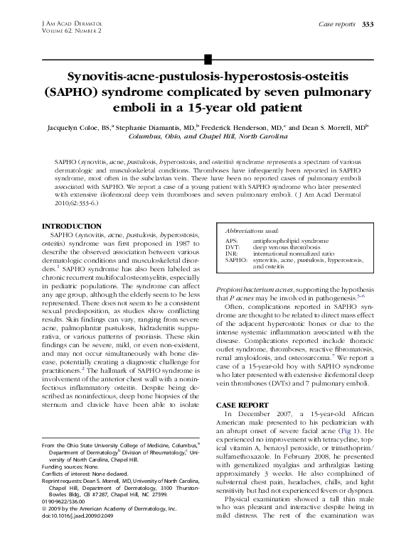 (PDF) Synovitis, acne, pustulosis, hyperostosis, osteitis (SAPHO ...