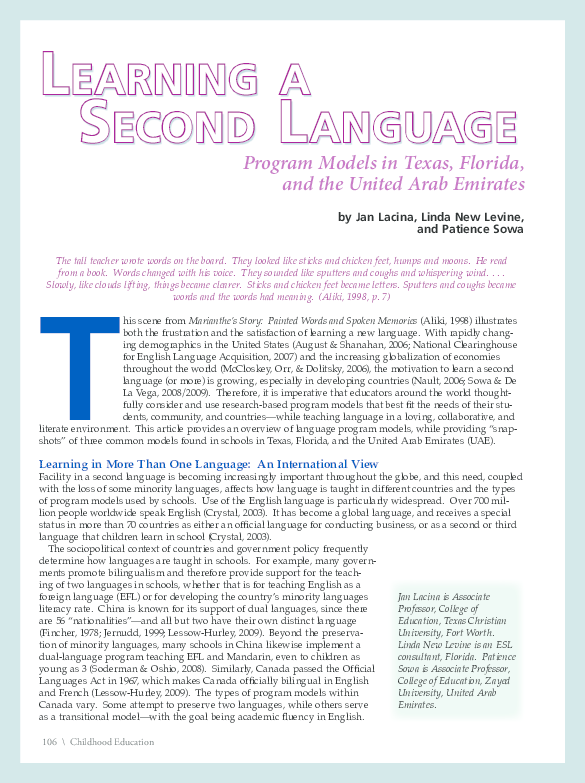 (PDF) Learning a Second Language: Program Models in Texas, Florida, and ...