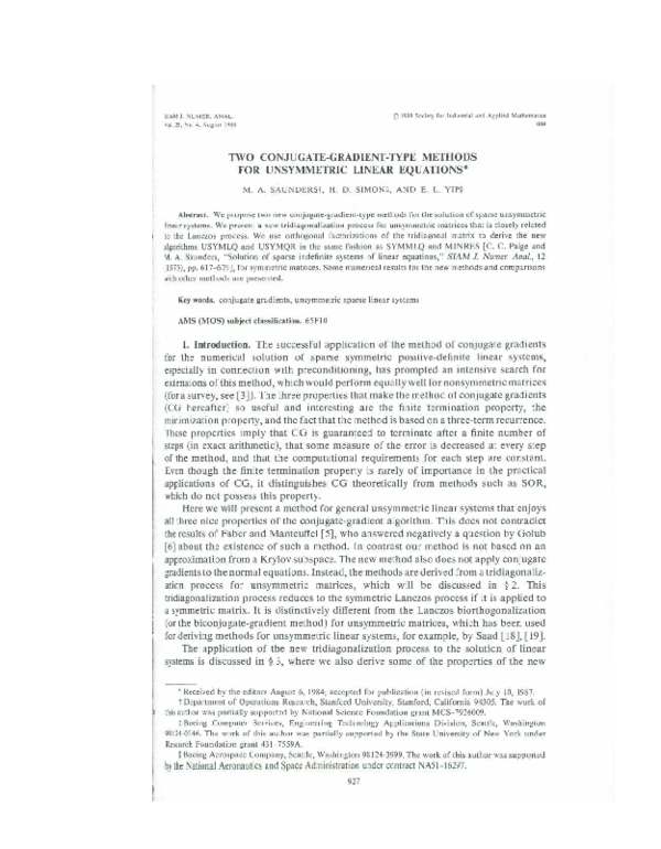 (PDF) Two Conjugate-Gradient-Type Methods for Unsymmetric Linear Equations
