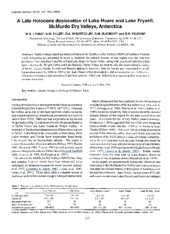 (PDF) A late Holocene desiccation of Lake Hoare and Lake Fryxell ...