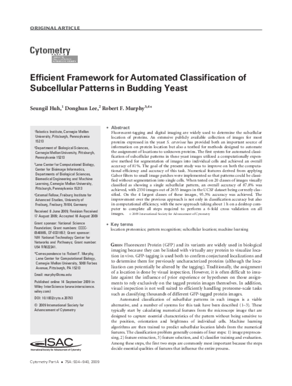 (PDF) Efficient framework for automated classification of subcellular patterns in budding yeast