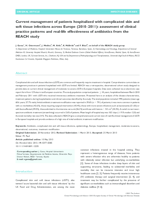 (PDF) Current management of patients hospitalized with complicated skin and soft tissue ...