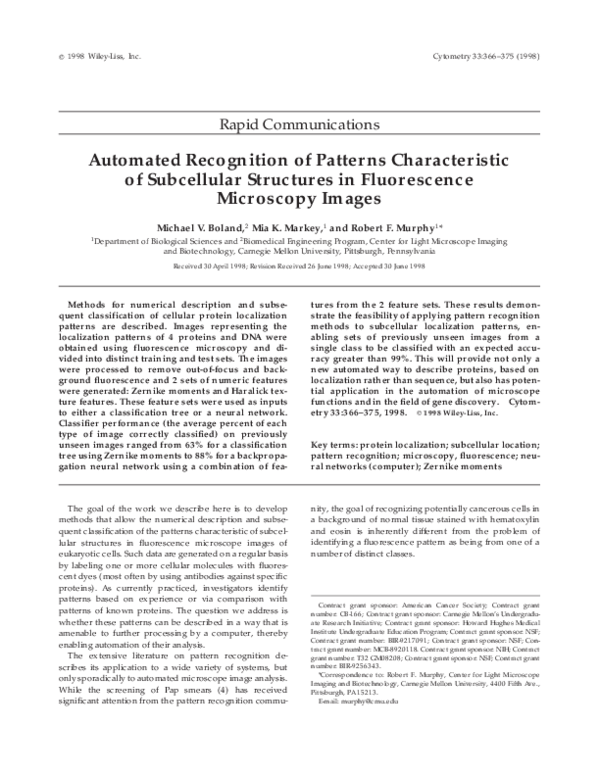 (PDF) Automated recognition of patterns characteristic of subcellular structures in fluorescence ...
