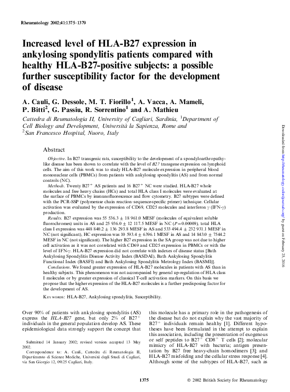 (PDF) Increased level of HLA-B27 expression in ankylosing spondylitis ...