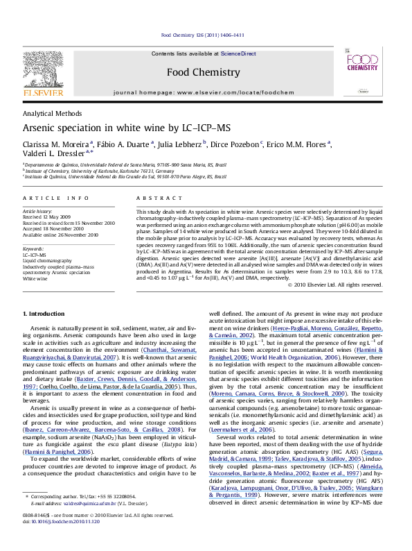 (PDF) Arsenic speciation in white wine by LC–ICP–MS