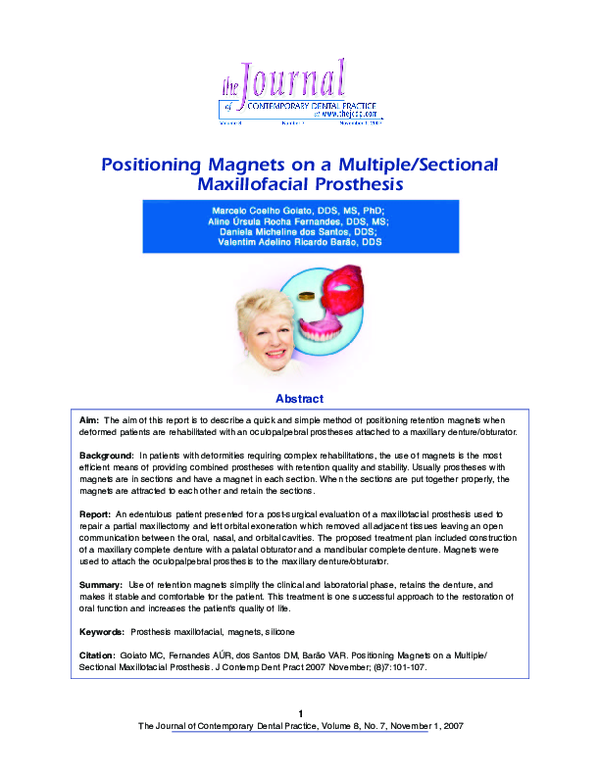 (PDF) Positioning magnets on a multiple/sectional maxillofacial prosthesis
