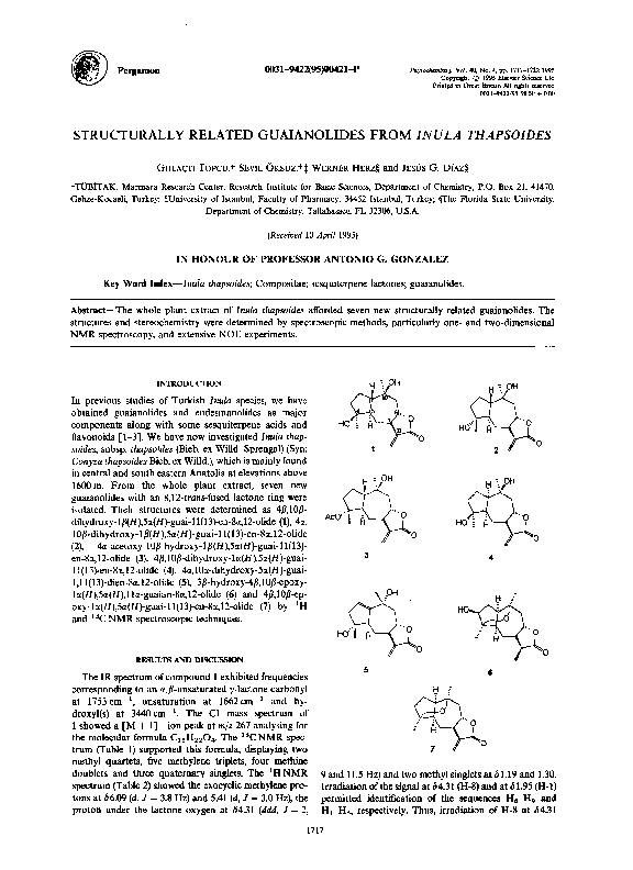 (PDF) Structurally related guaianolides from Inula thapsoides