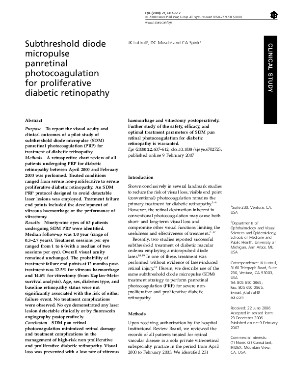 (PDF) Subthreshold diode micropulse panretinal photocoagulation for ...