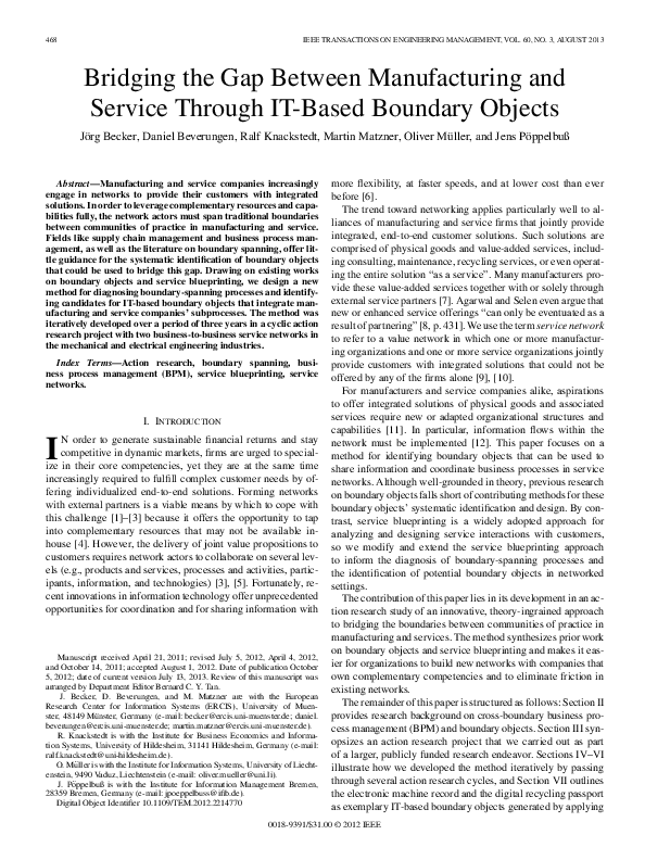(PDF) Bridging the Gap Between Manufacturing and Service Through IT-Based Boundary Objects