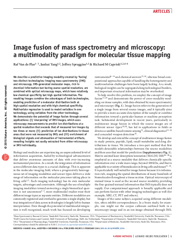 (PDF) Image fusion of mass spectrometry and microscopy: a multimodality ...