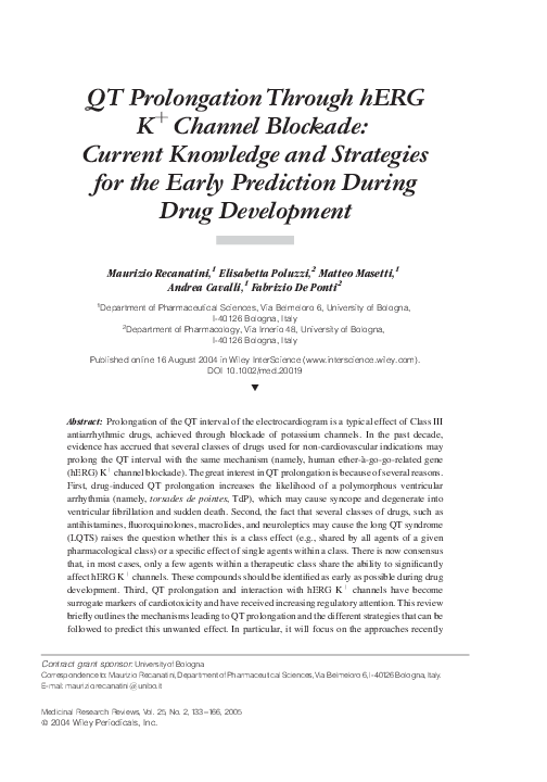(PDF) QT prolongation through hERG K+ channel blockade: Current ...