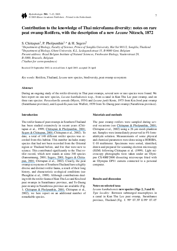 (PDF) Contribution to the knowledge of Thai microfauna diversity: notes ...
