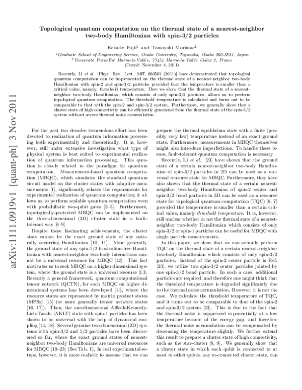 (PDF) On Thermal Stability of Topological Qubit in Kitaev's 4D Model | Robert Alicki - Academia.edu