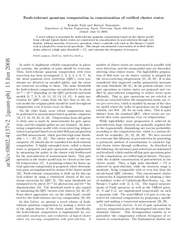 Pdf Fault Tolerant Quantum Computation In Concatenation Of Verified