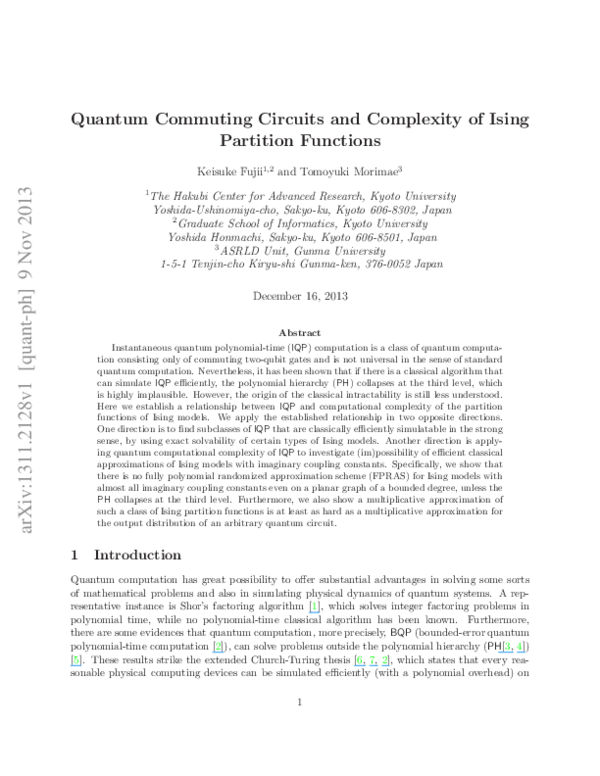 Pdf Quantum Commuting Circuits And Complexity Of Ising Partition