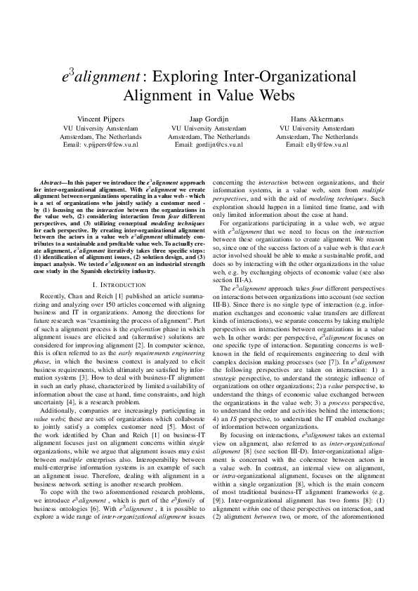 (PDF) e 3 alignment : Exploring inter-organizational alignment in value ...