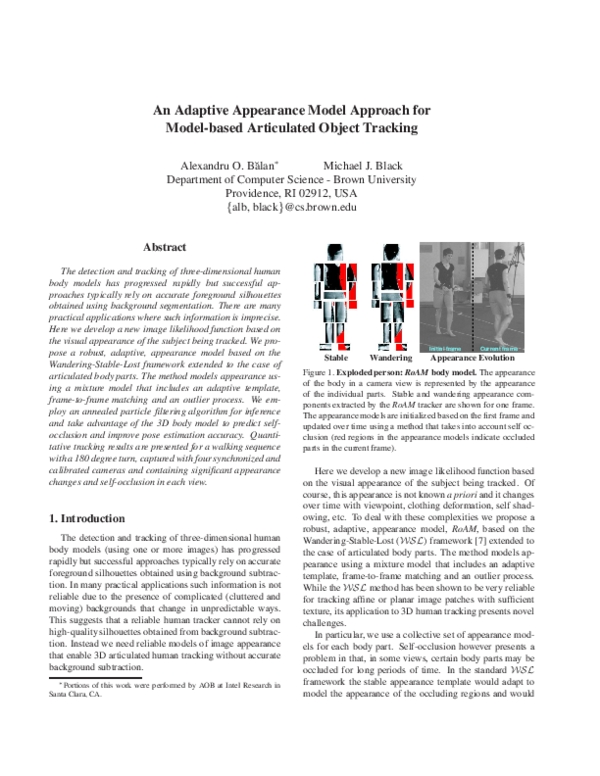 Pdf An Adaptive Appearance Model Approach For Model Based Articulated Object Tracking