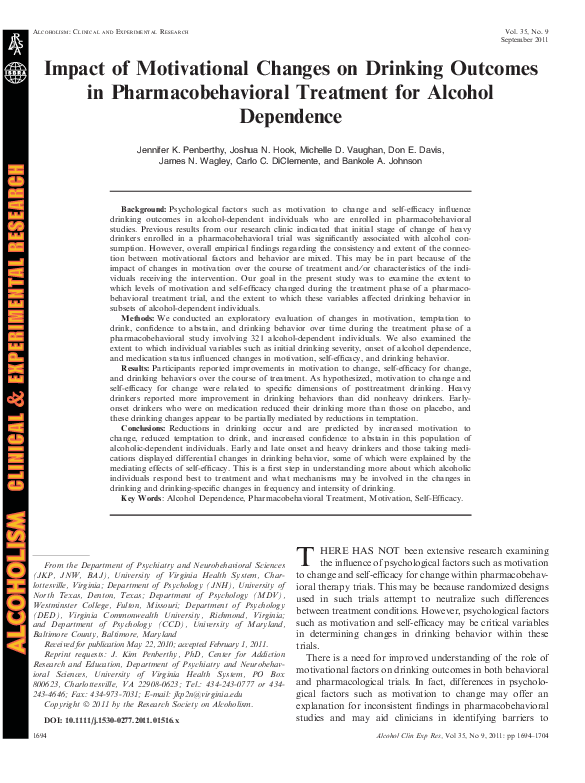 (PDF) Impact of Motivational Changes on Drinking Outcomes in ...