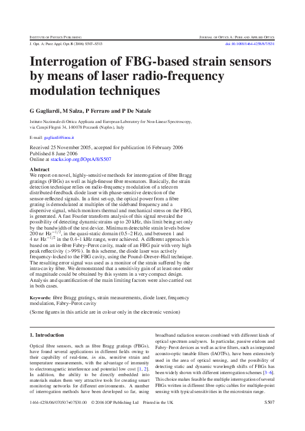 (PDF) Interrogation of FBG-based strain sensors by means of laser radio-frequency modulation ...