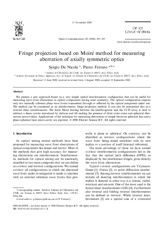 (PDF) Fringe projection based on Moiré method for measuring aberration ...