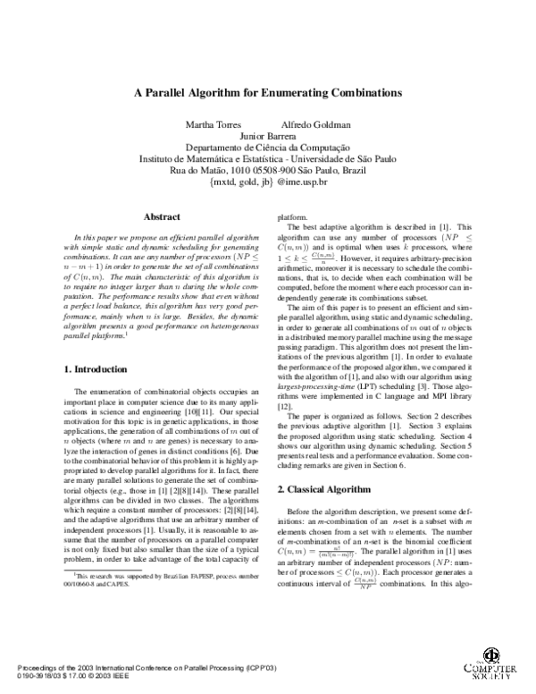 Pdf A Parallel Algorithm For Enumerating Combinations