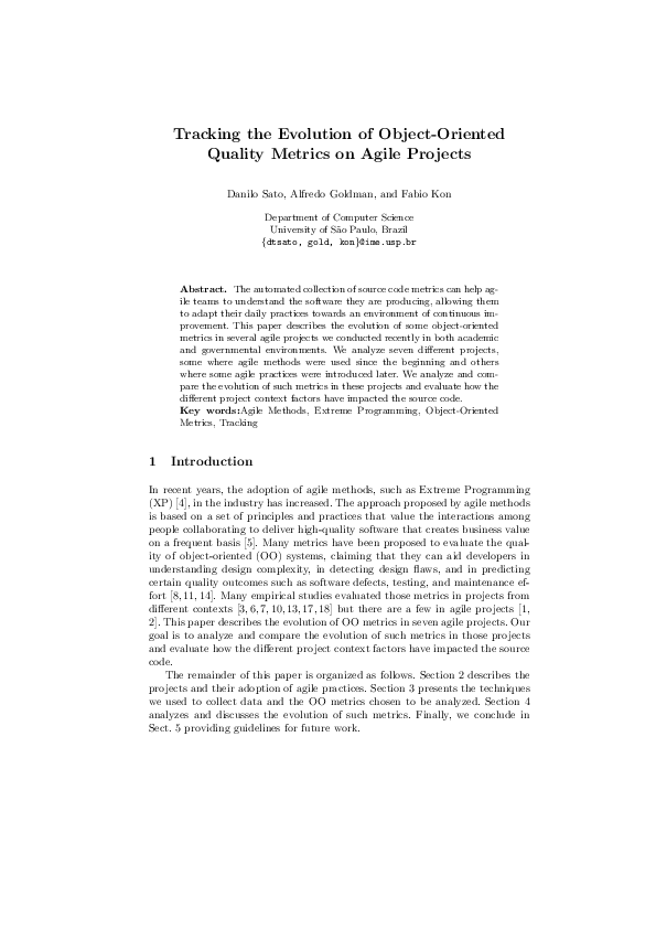 Pdf Tracking The Evolution Of Object Oriented Quality Metrics On Agile Projects