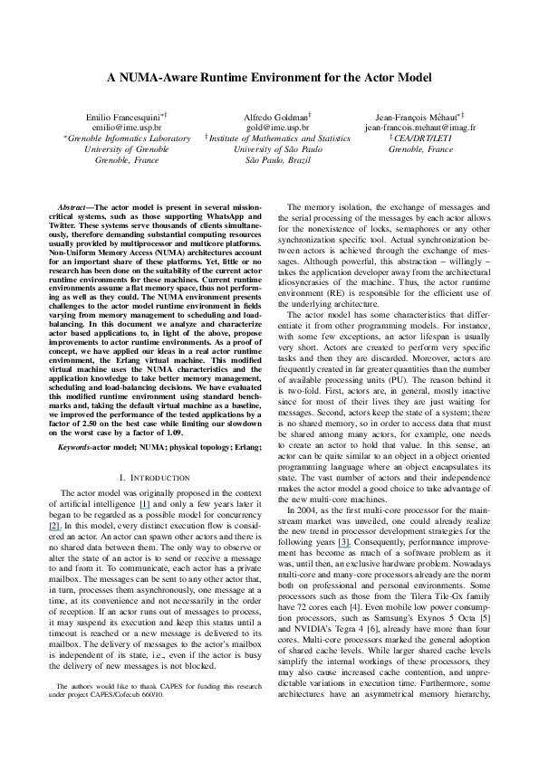 (PDF) A NUMA-Aware Runtime Environment for the Actor Model