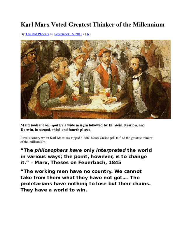 (DOC) Karl Marx Voted Greatest Thinker of the Millennium