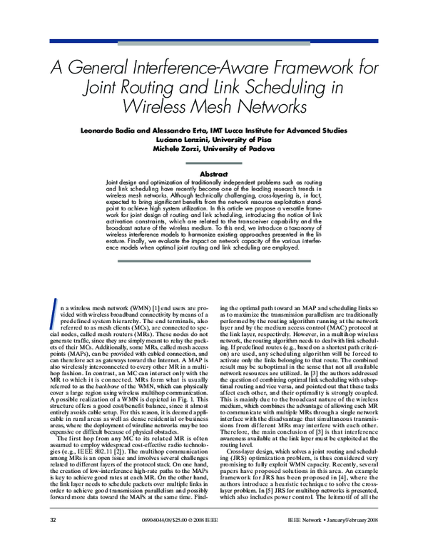 Pdf A General Interference Aware Framework For Joint Routing And Link Scheduling In Wireless