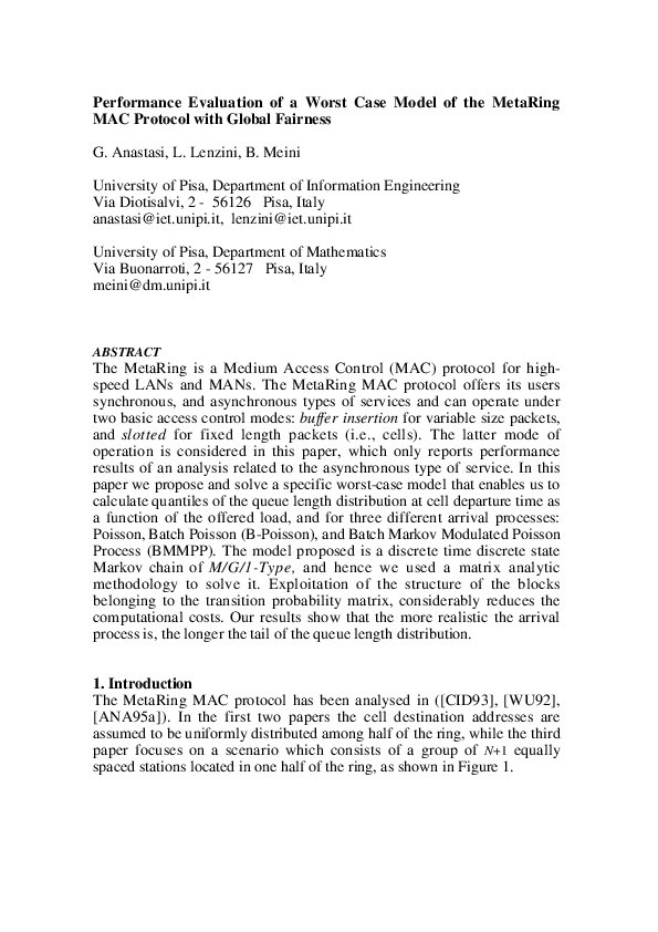 Pdf Performance Evaluation Of A Worst Case Model Of The Metaring Mac Protocol With Global Fairness