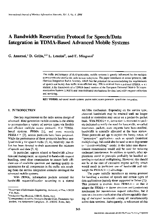 Pdf A Bandwidth Reservation Protocol For Speechdata Integration In