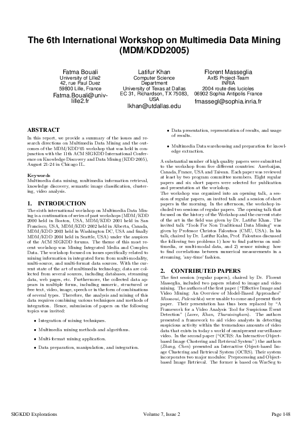 (PDF) The 6th international workshop on Multimedia Data Mining (MDM ...