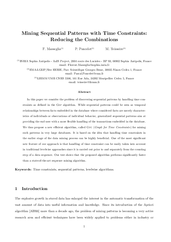 Pdf Efficient Mining Of Sequential Patterns With Time Constraints Reducing The Combinations