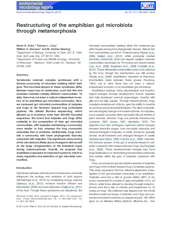 (PDF) Restructuring of the amphibian gut microbiota through metamorphosis