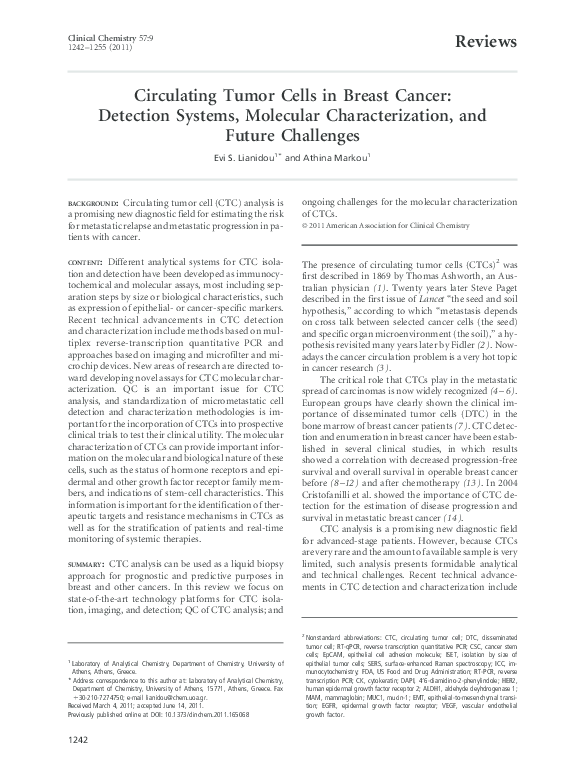 (PDF) Circulating Tumor Cells in Breast Cancer: Detection Systems, Molecular Characterization ...