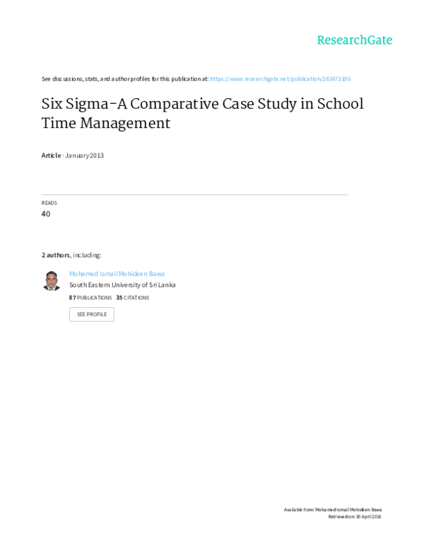 (PDF) Six Sigma-A Comparative Case Study in School Time Management