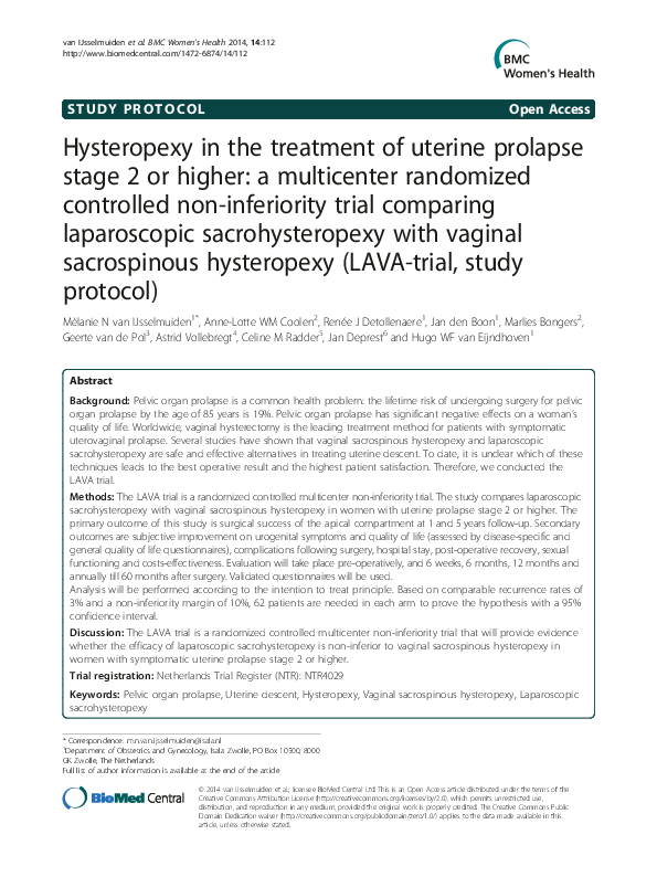 (PDF) Hysteropexy in the treatment of uterine prolapse stage 2 or ...