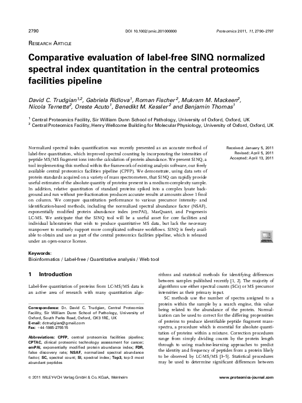 (PDF) Comparative evaluation of label-free SINQ normalized spectral ...