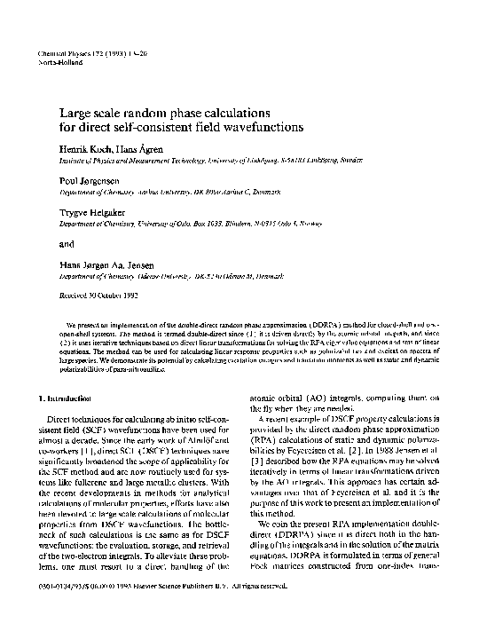 Pdf Large Scale Random Phase Calculations For Direct Self Consistent Field Wavefunctions
