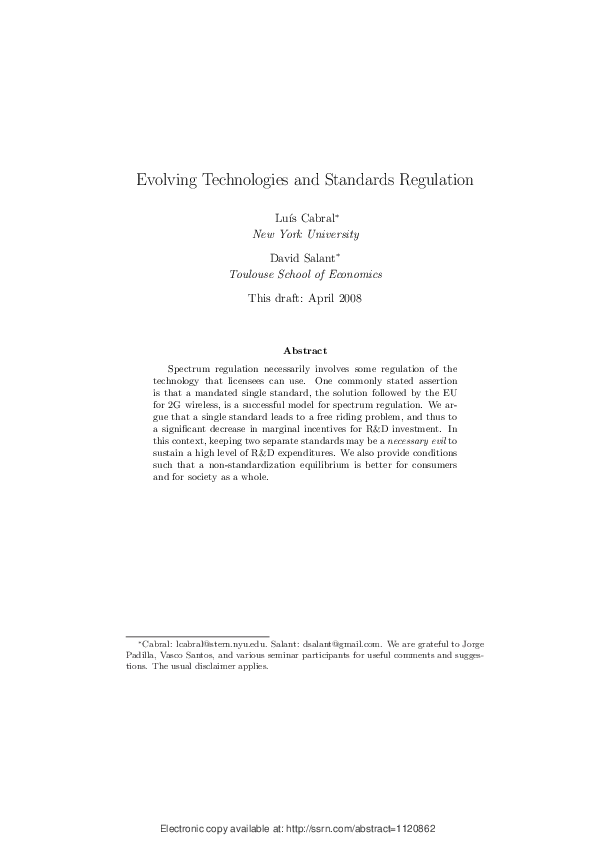 (PDF) Evolving technologies and standards regulation