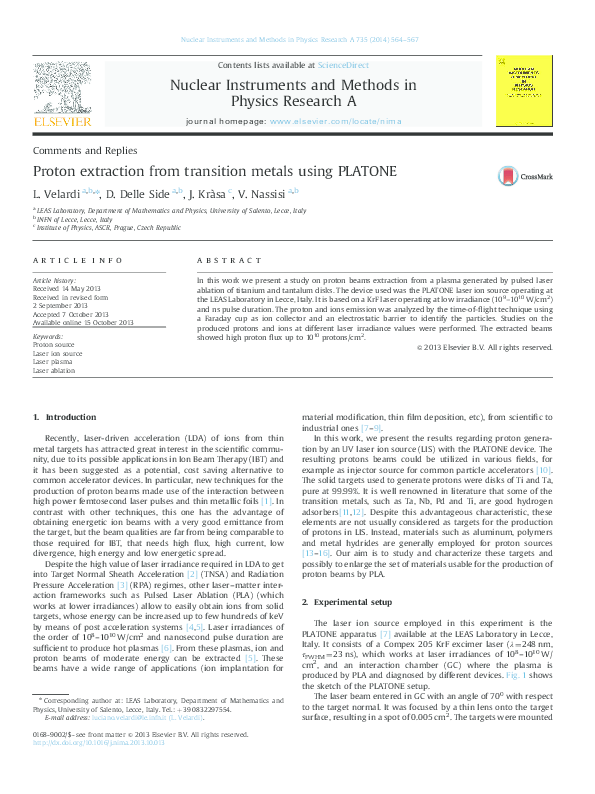 (PDF) Proton extraction from transition metals using PLATONE