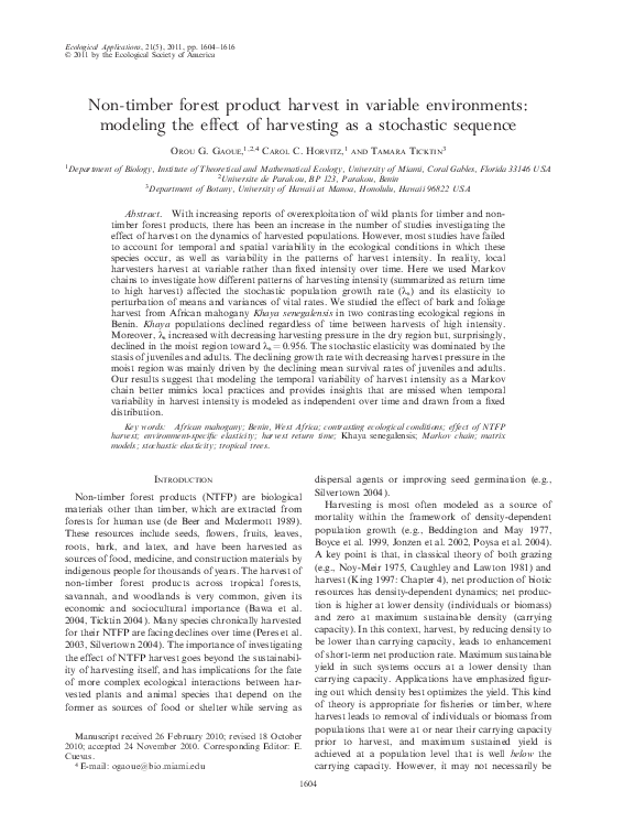 (PDF) Non-timber forest product harvest in variable environments ...