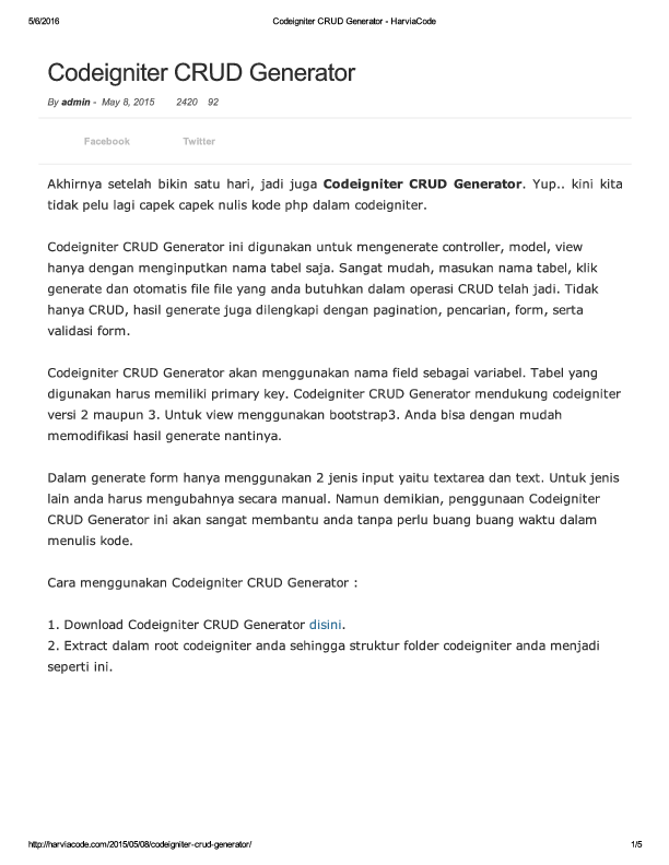 Pdf Codeigniter Crud Generator Harvia Code