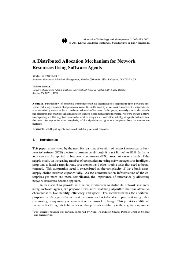 (PDF) A distributed allocation mechanism for network resources using ...